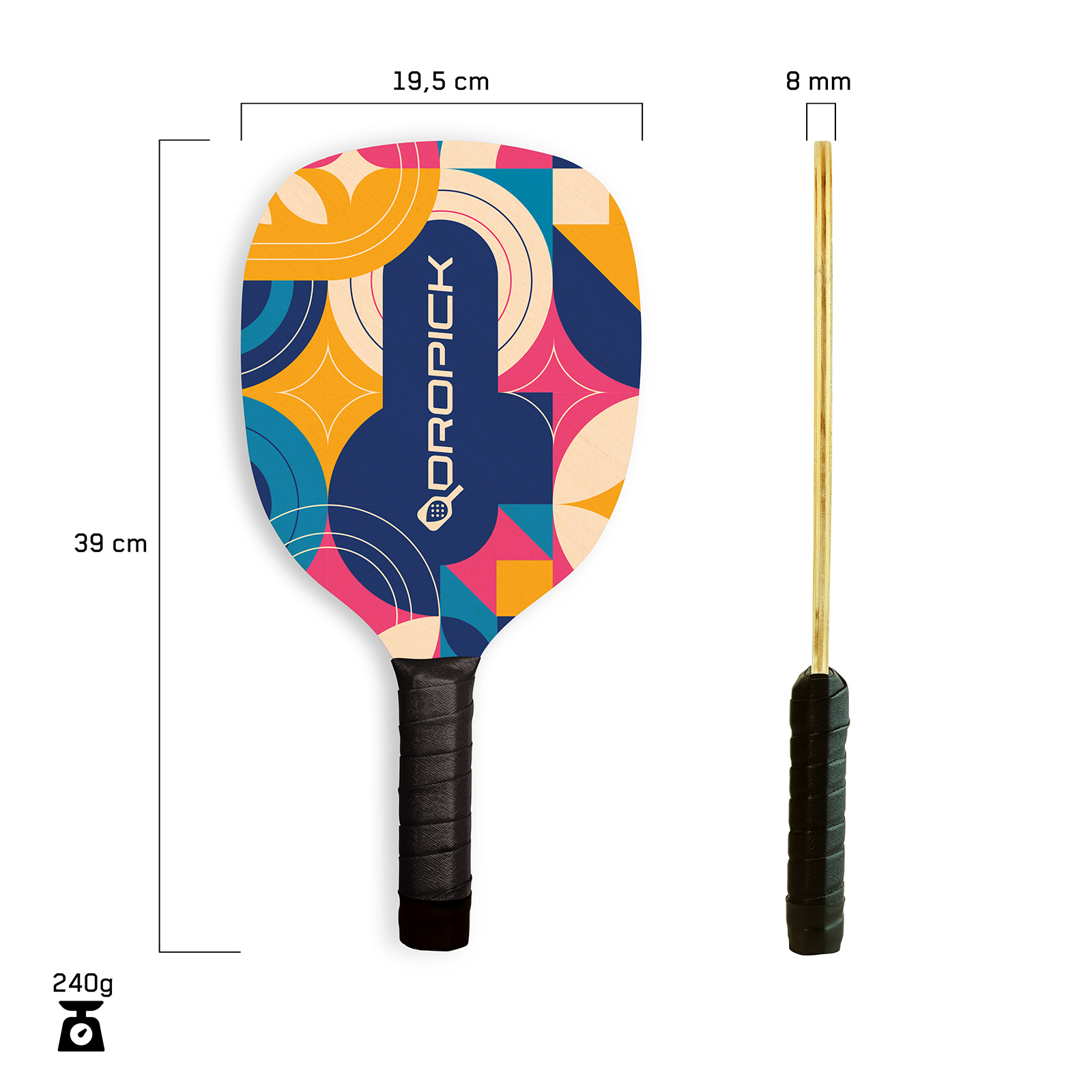 Geometrik Çocuk Pickleball Ahşap Raket | Dropick